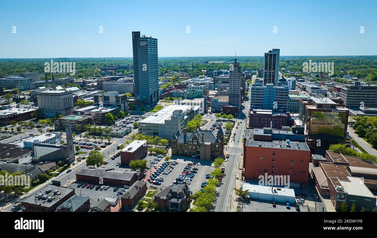 Cityscape skyscrapers aerial with church steeples in downtown Fort ...