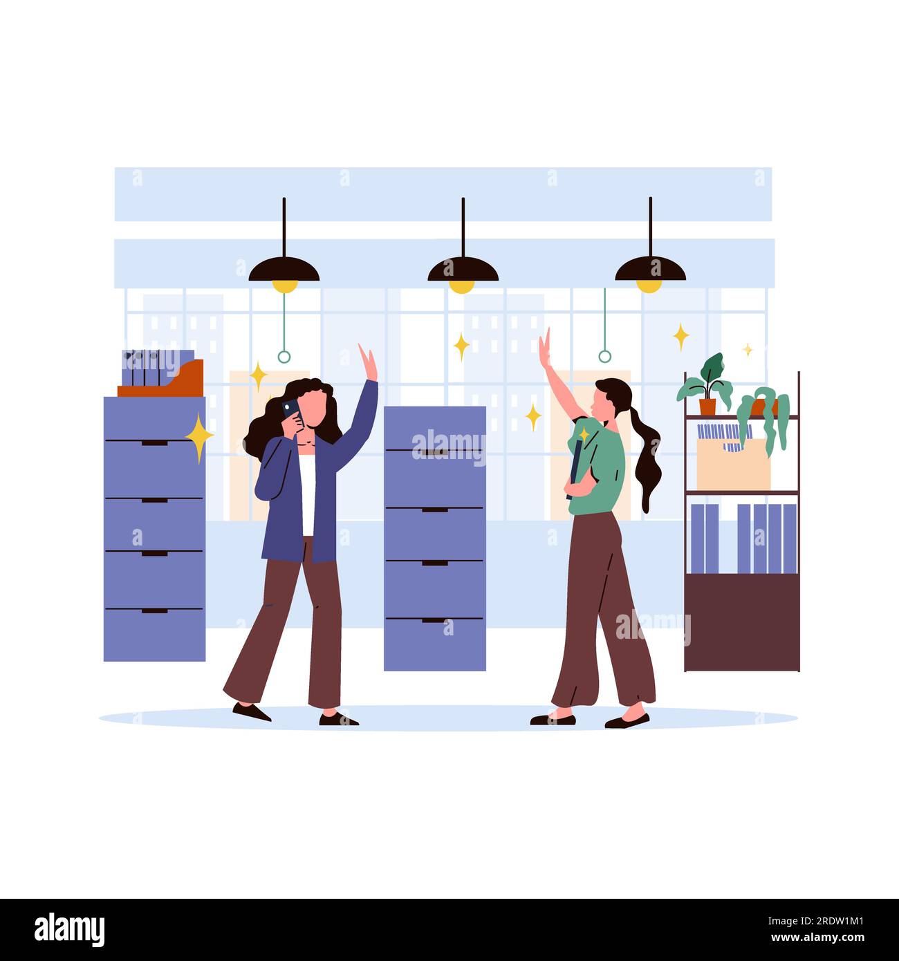 Two women employee meet at the office. businesswomen work together ...