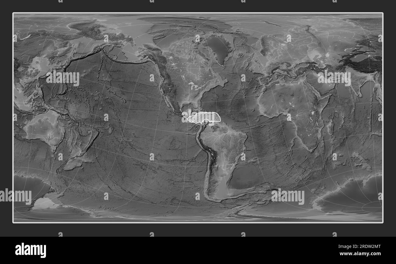 Caribbean tectonic plate on the grayscale elevation map in the ...