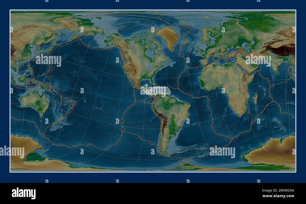 Caribbean tectonic plate on the physical elevation map in the Patterson ...