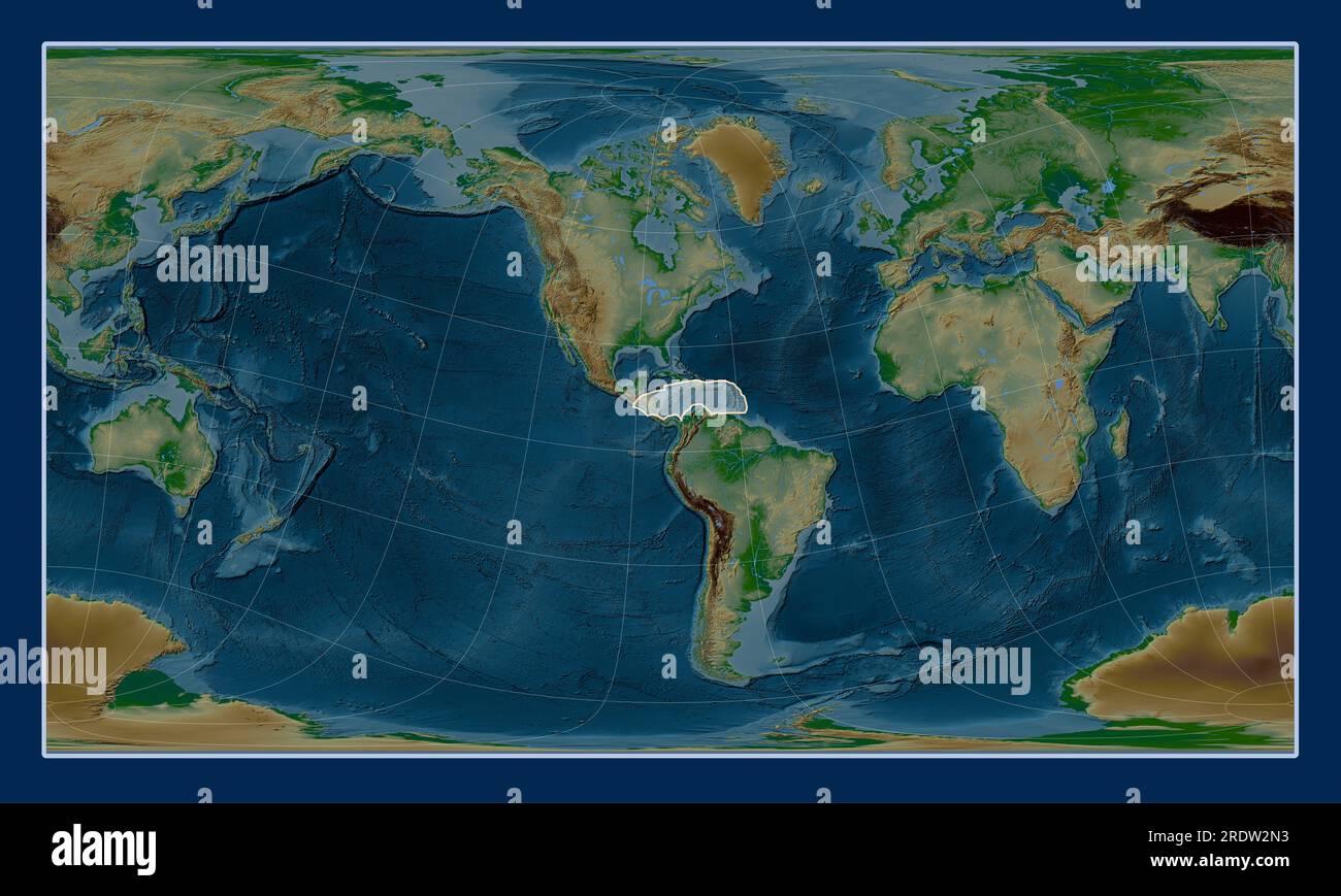 Caribbean tectonic plate on the physical elevation map in the Patterson ...