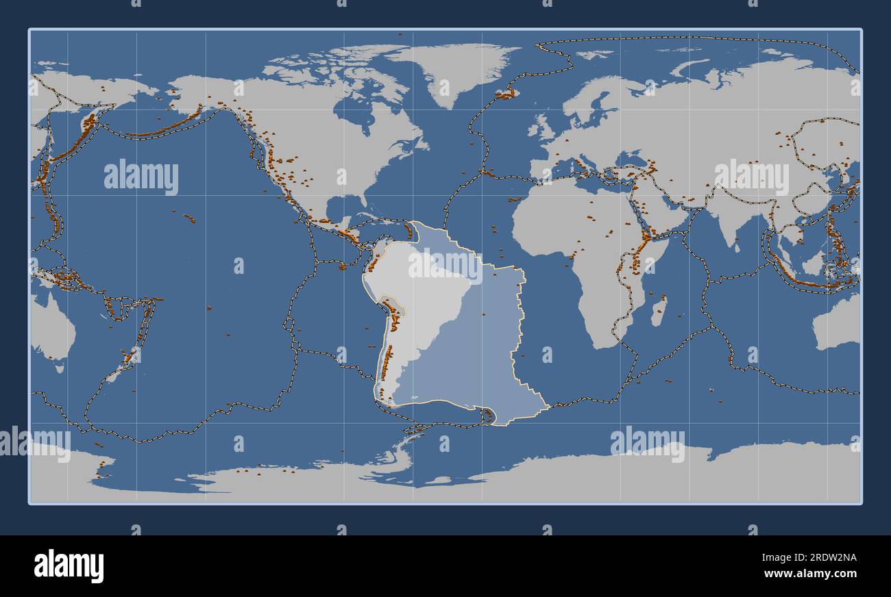 South American tectonic plate on the solid contour map in the Patterson ...