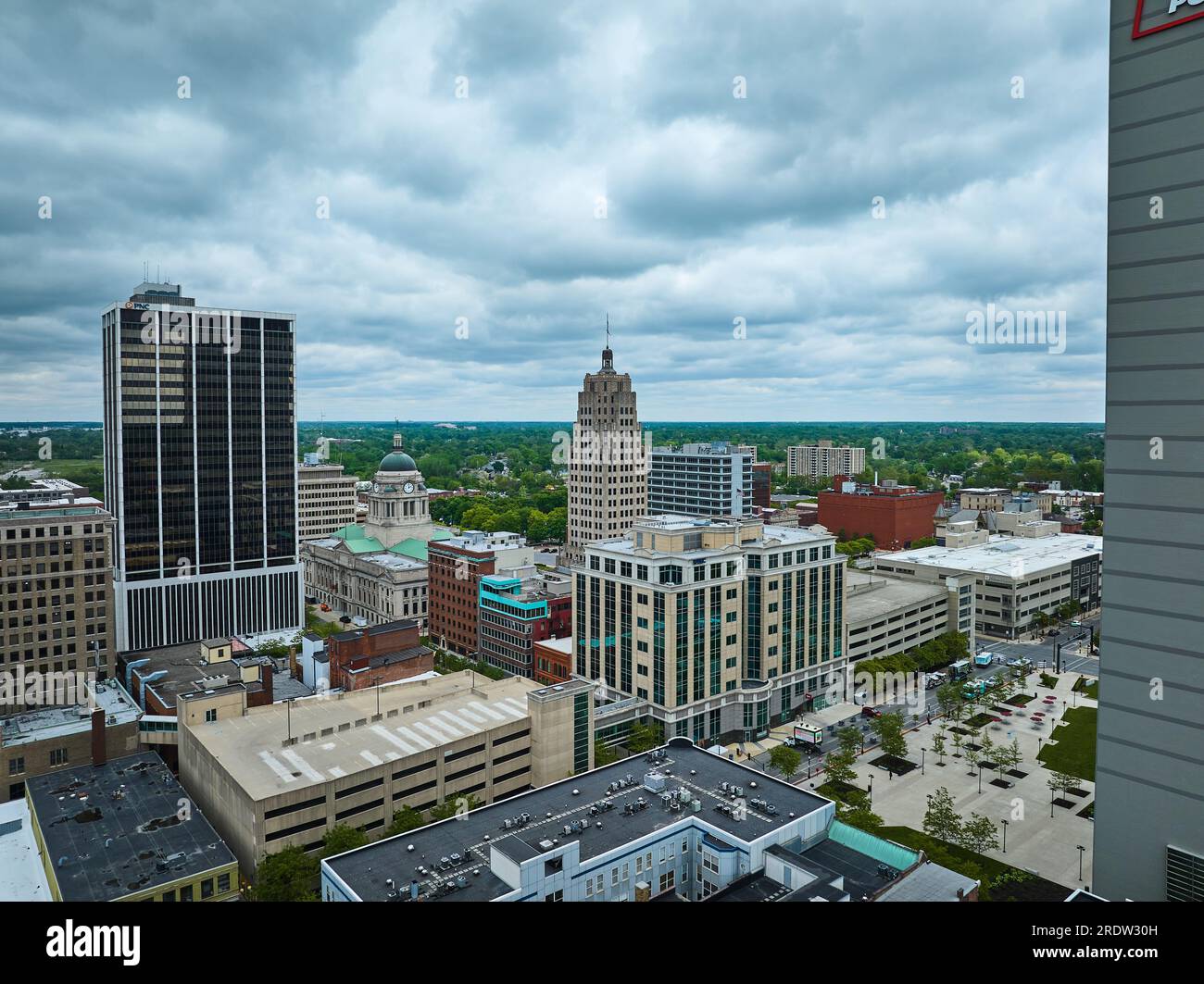 PNC office building near courthouse in downtown Fort Wayne aerial Stock ...