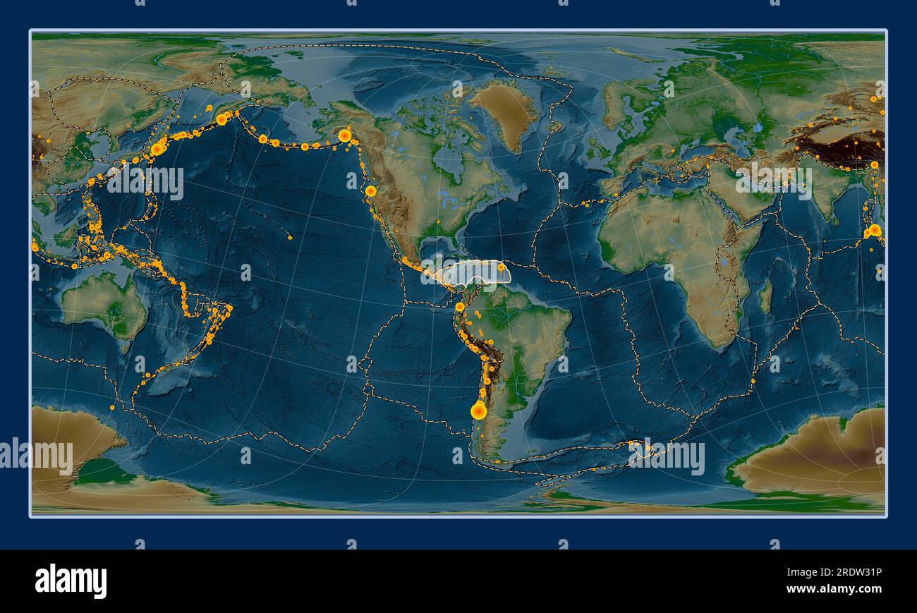Caribbean tectonic plate on the physical elevation map in the Patterson ...