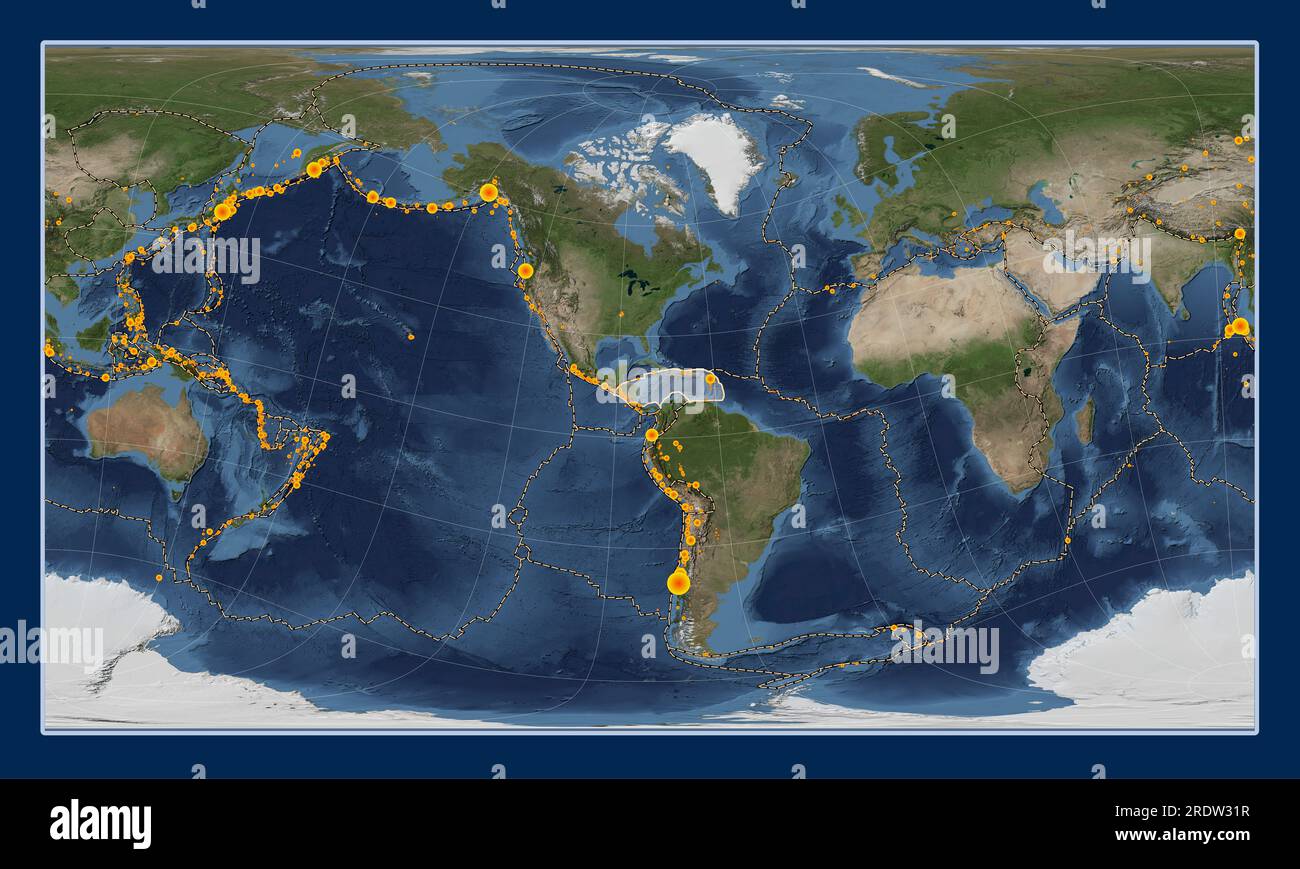 Caribbean tectonic plate on the Blue Marble satellite map in the ...