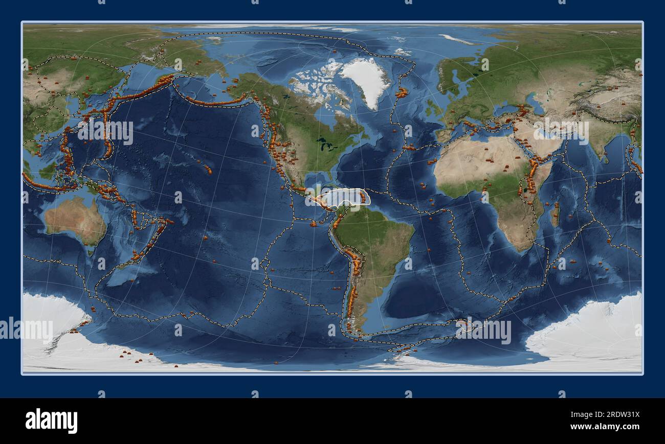 Caribbean tectonic plate on the Blue Marble satellite map in the ...