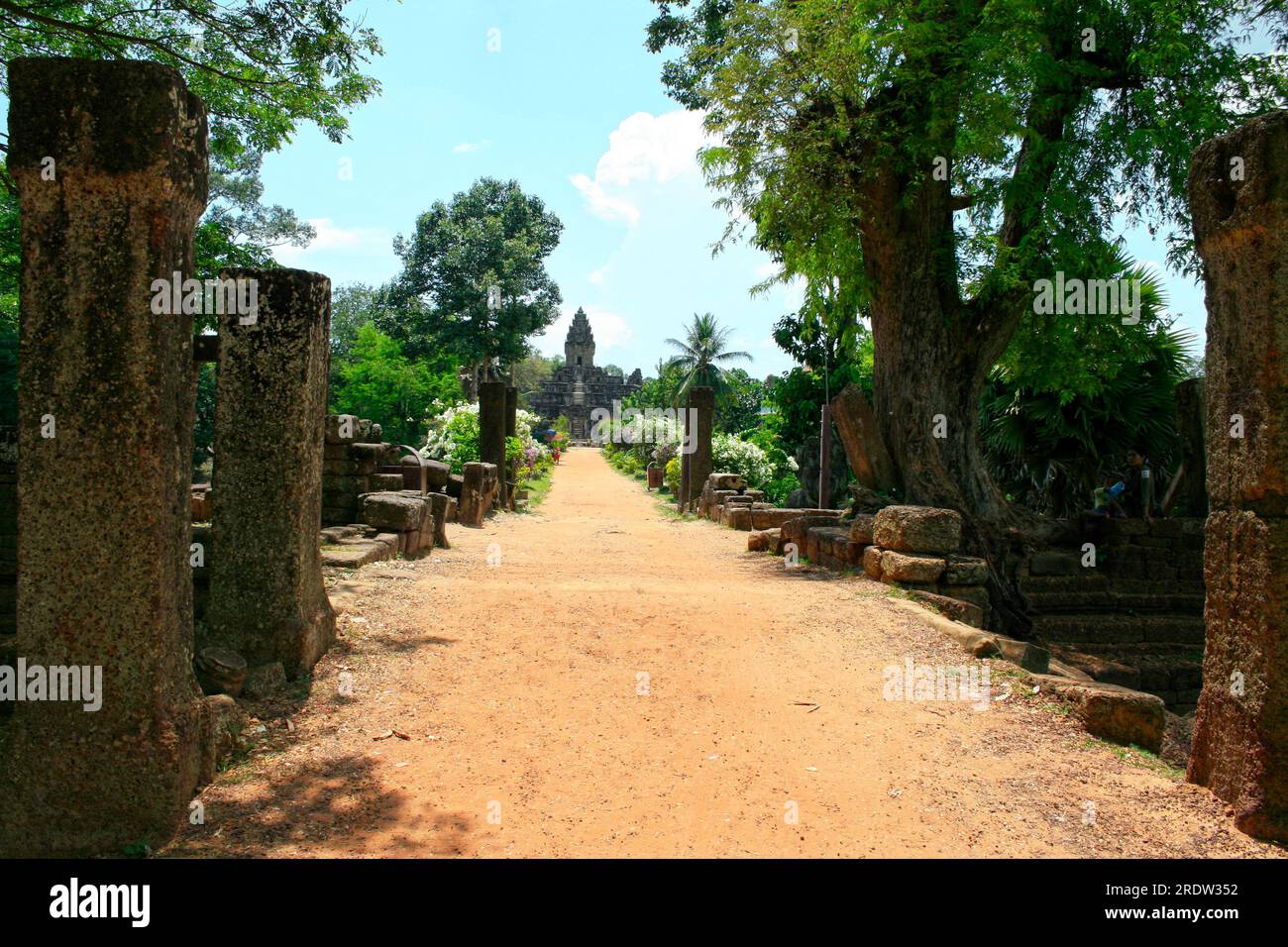Roluos, Cambodia - April 13 2009: Bakong is the first temple mountain ...