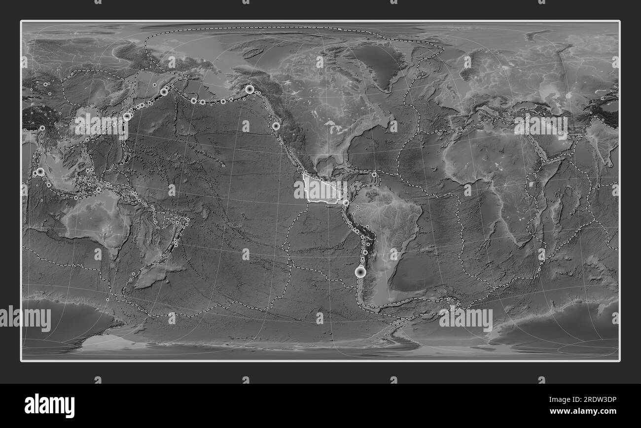 Cocos tectonic plate on the grayscale elevation map in the Patterson ...