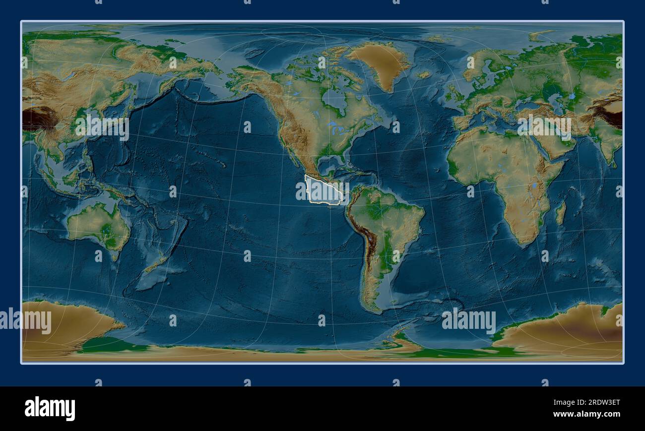 Cocos tectonic plate on the physical elevation map in the Patterson ...