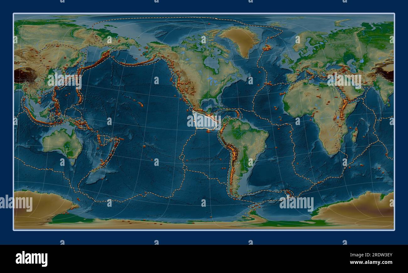 Cocos tectonic plate on the physical elevation map in the Patterson ...