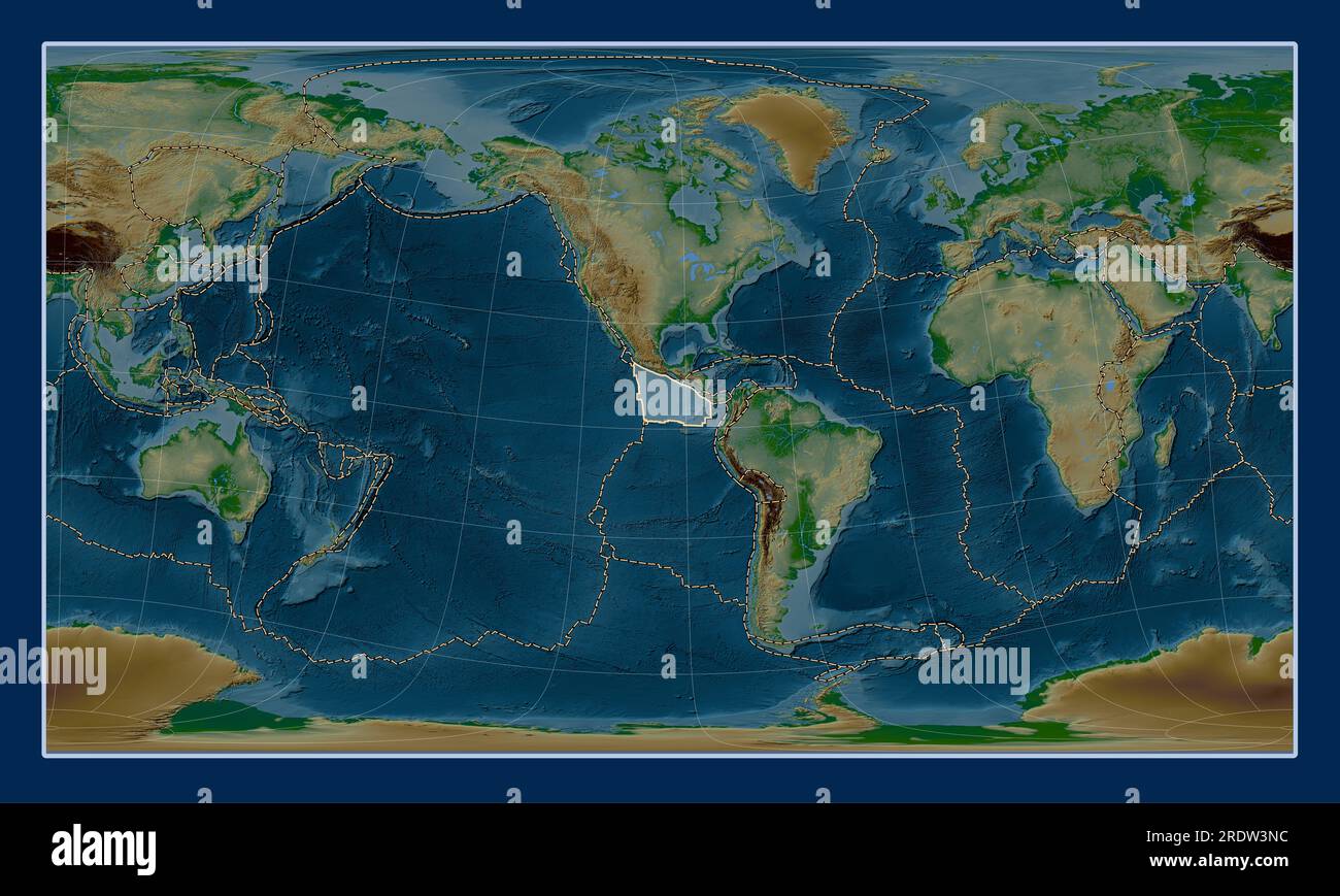 Cocos tectonic plate on the physical elevation map in the Patterson ...