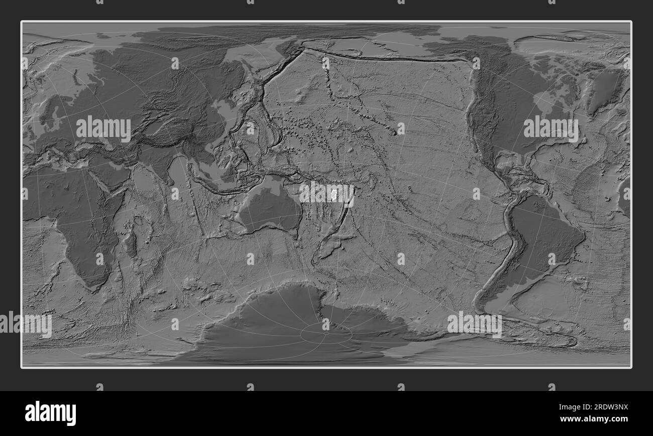 Conway Reef tectonic plate on the bilevel elevation map in the ...