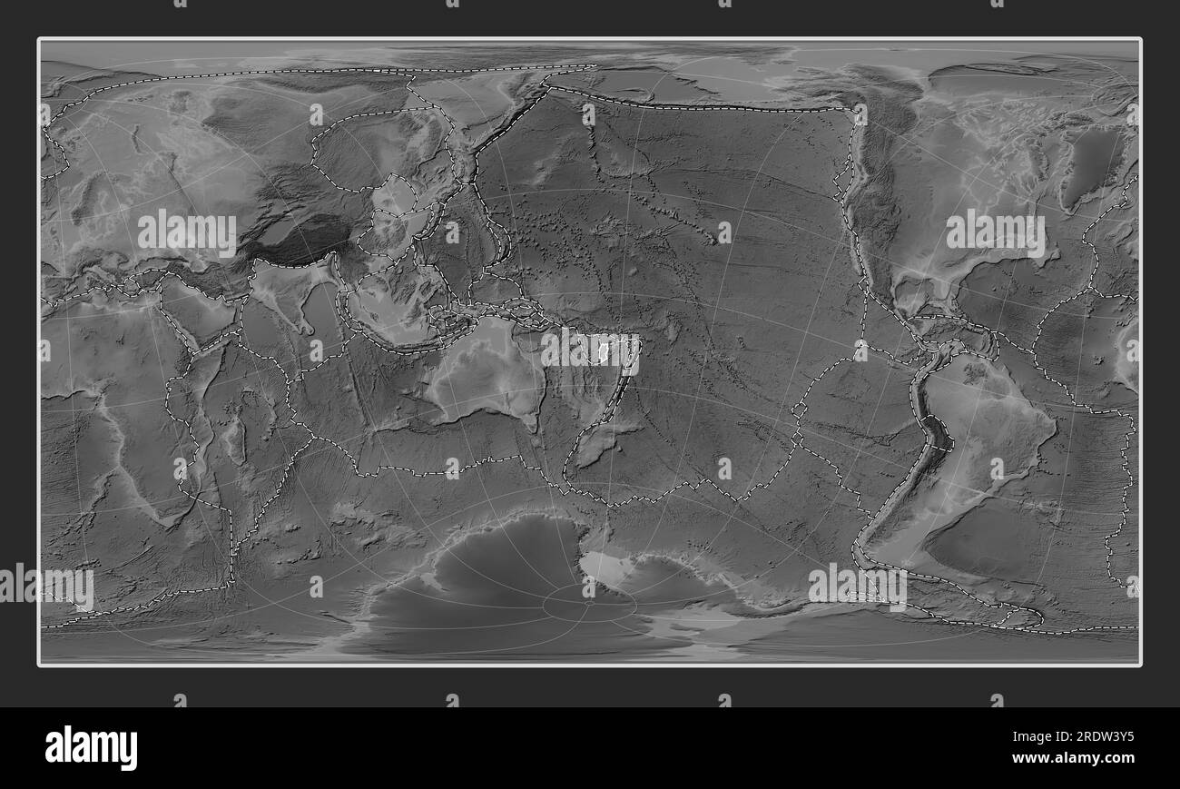 Conway Reef tectonic plate on the grayscale elevation map in the ...