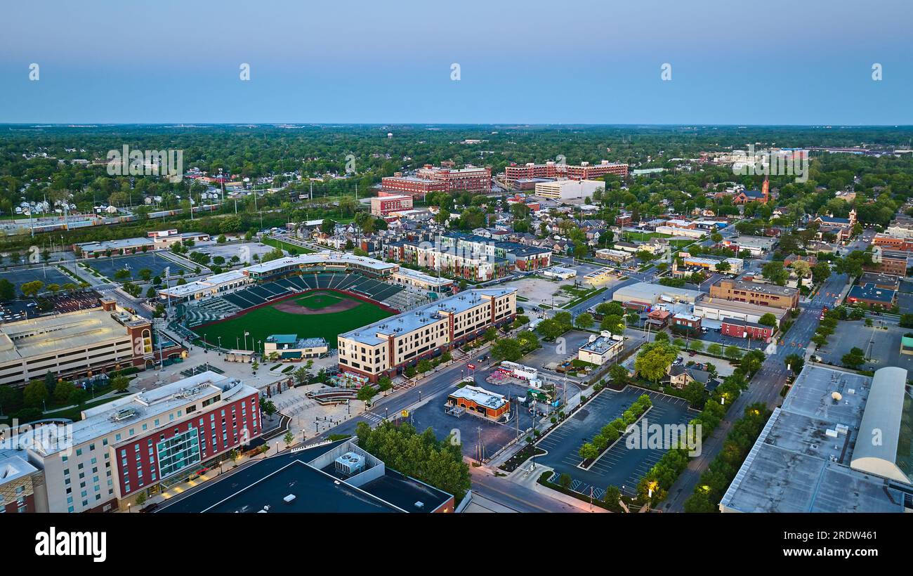 Aerial baseball diamond Fort Wayne Tin Caps Parkview Field cityscape ...