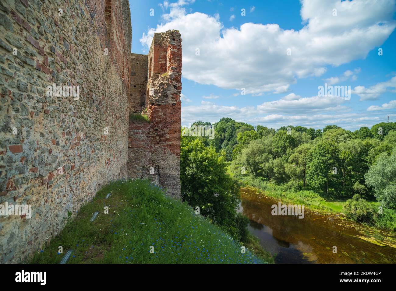 The walls of an old medieval castle. Sightseeing object for tourists ...