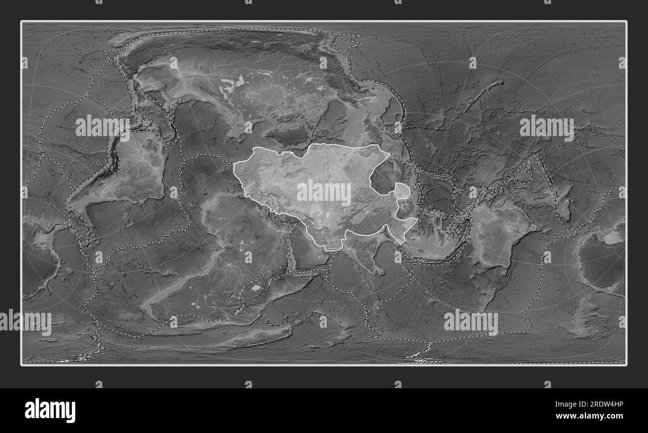 Eurasian tectonic plate on the grayscale elevation map in the Patterson ...