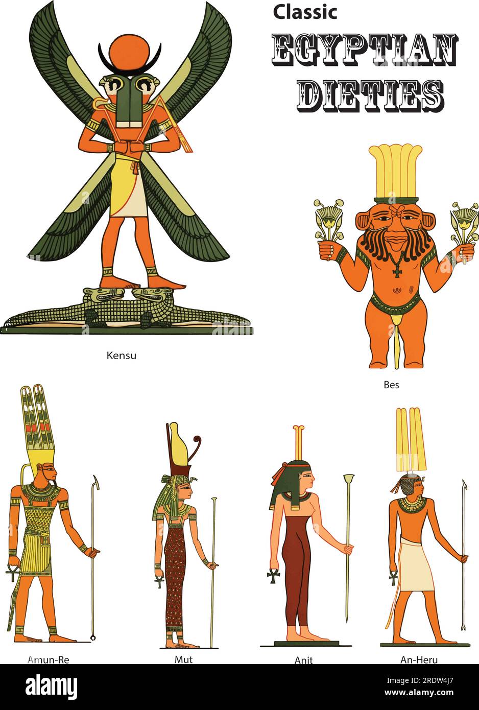 Colorful drawings of some classic Egyptian gods and dieties Stock ...
