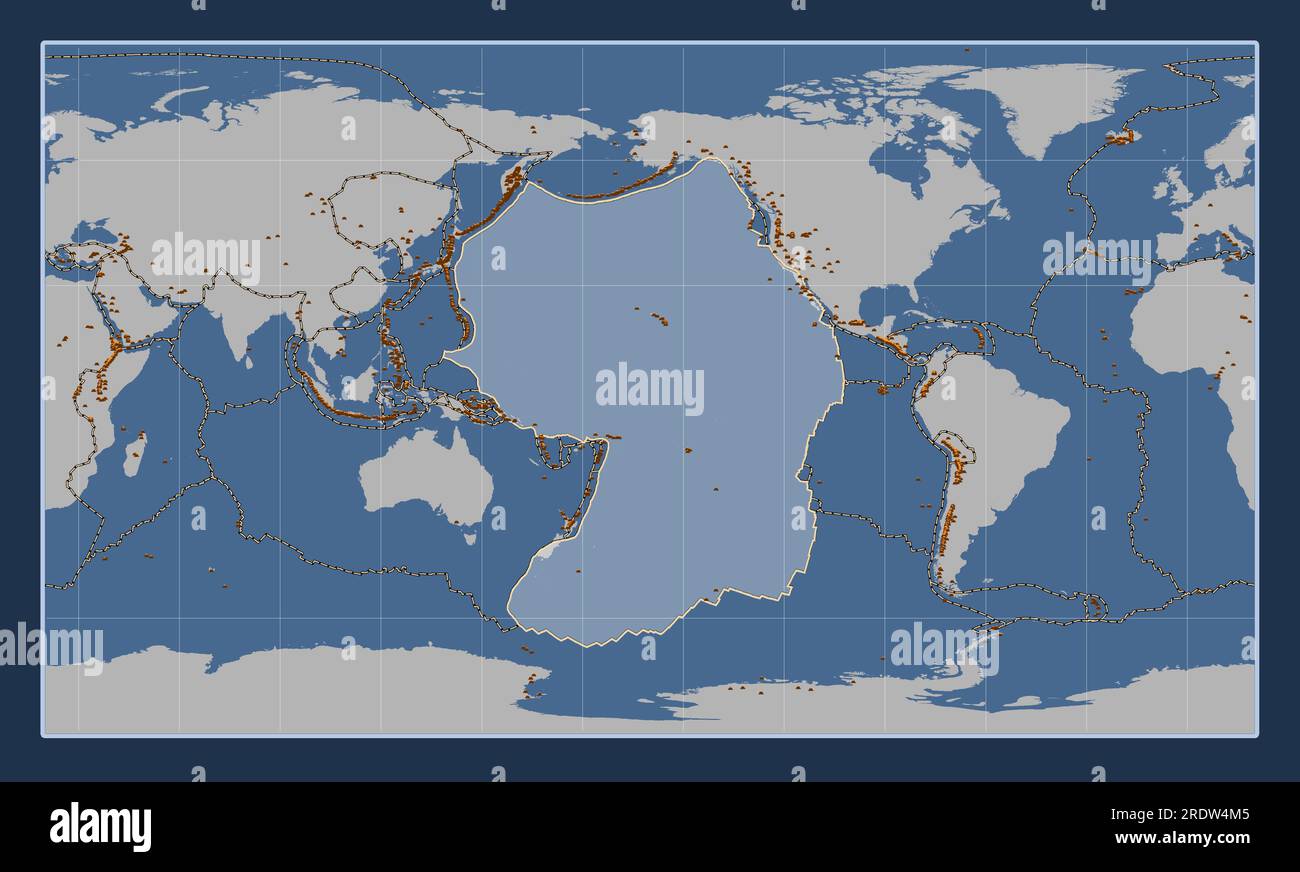 Pacific Tectonic Plate On The Solid Contour Map In The Patterson Cylindrical Projection Centered
