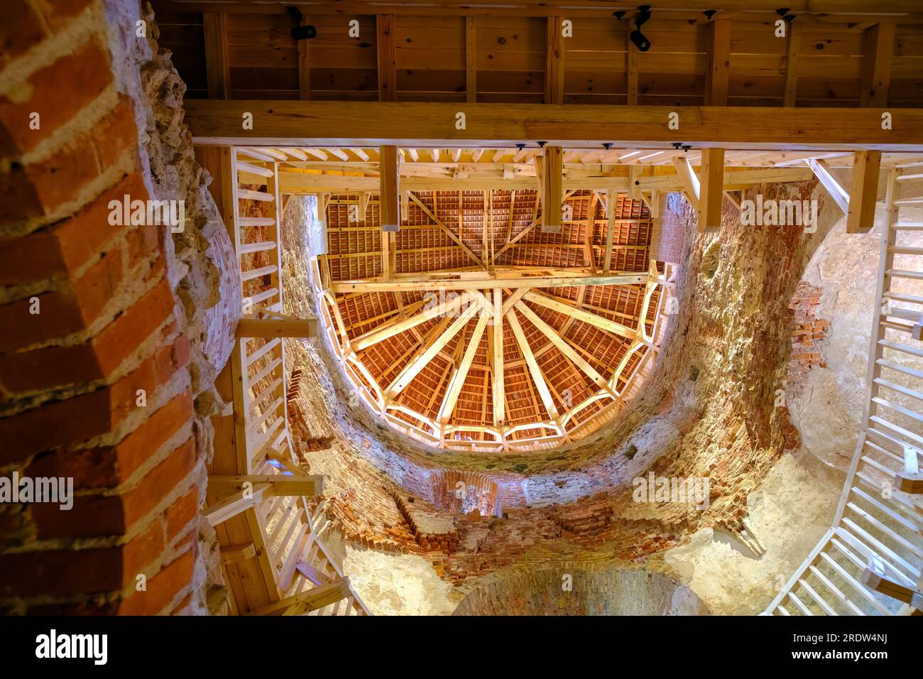 Wooden beams, attic. Part of the reconstruction of an ancient castle ...