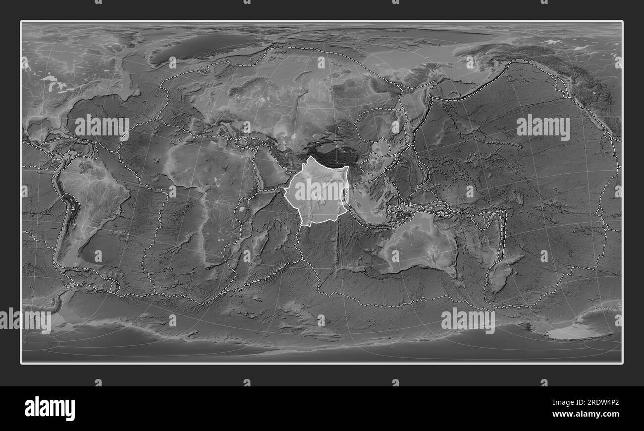 Indian tectonic plate on the grayscale elevation map in the Patterson ...