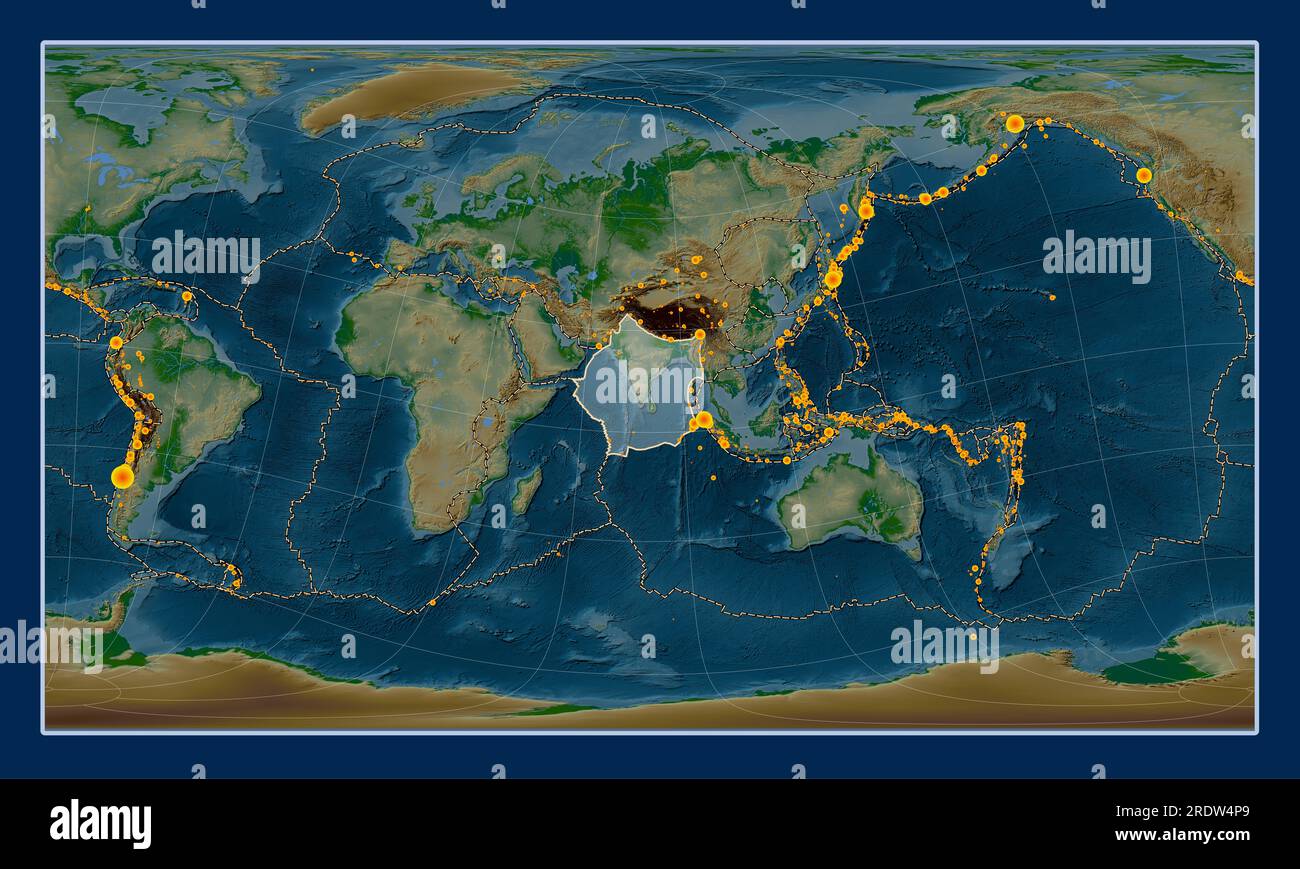 Indian tectonic plate on the physical elevation map in the Patterson ...