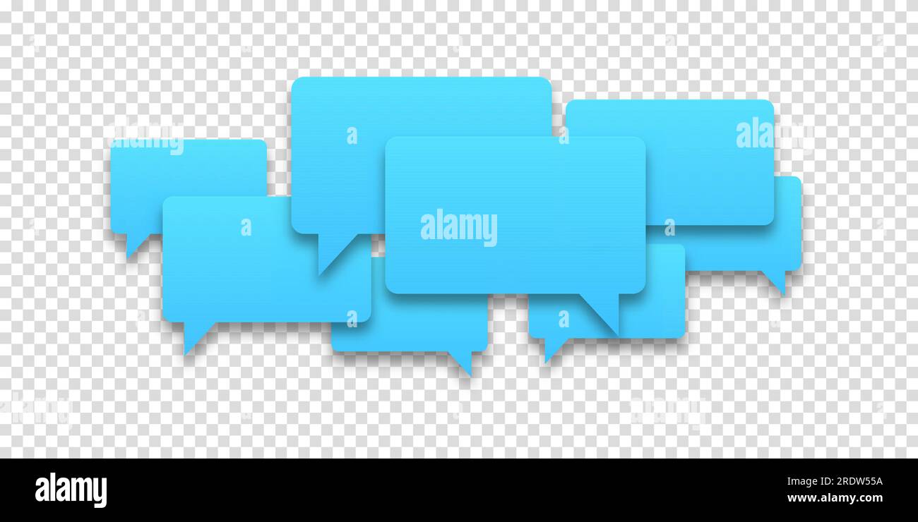 Set of speech bubbles icons. Blue speech bubbles on a transparent ...