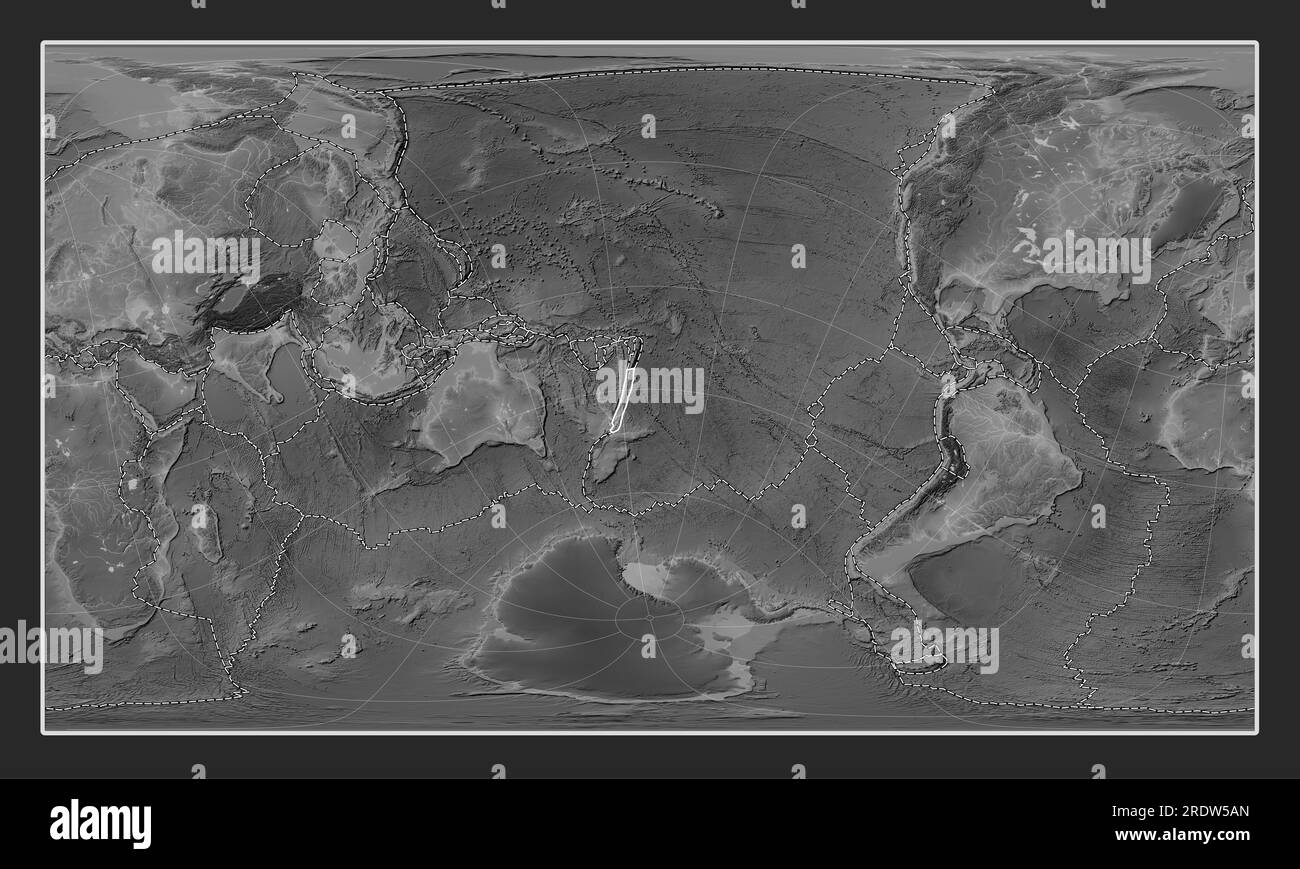 Kermadec tectonic plate on the grayscale elevation map in the Patterson ...