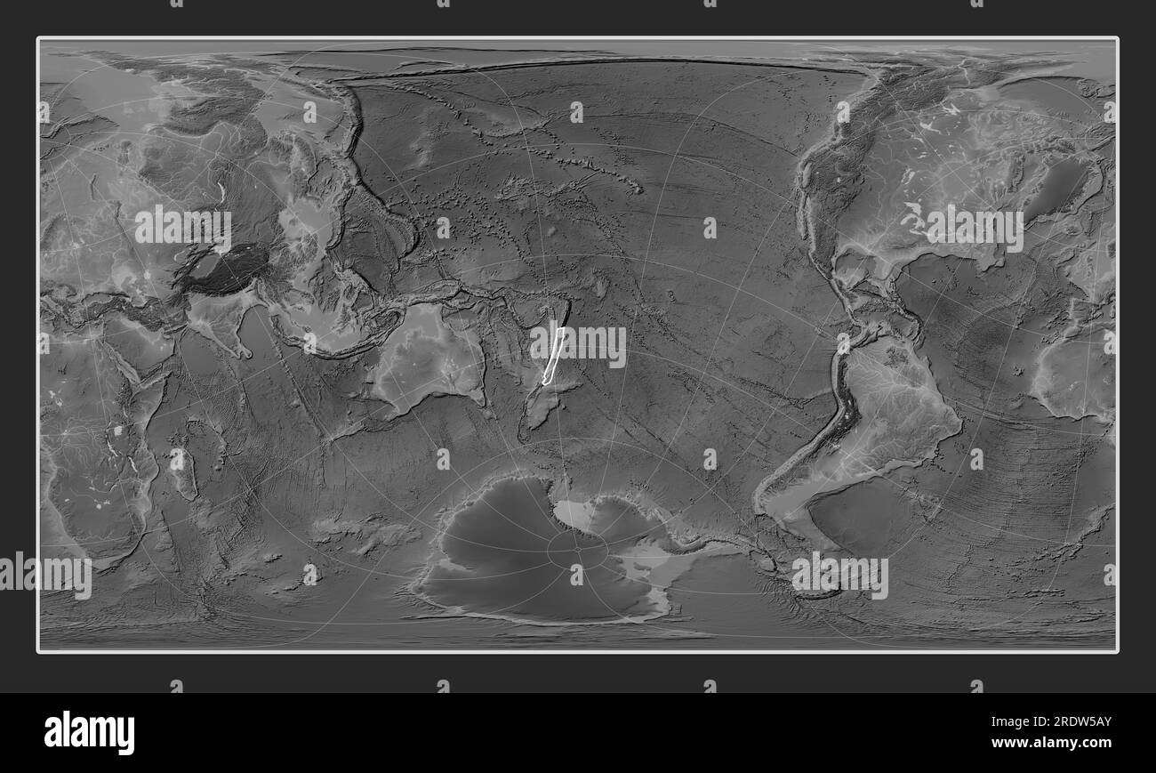 Kermadec tectonic plate on the grayscale elevation map in the Patterson ...