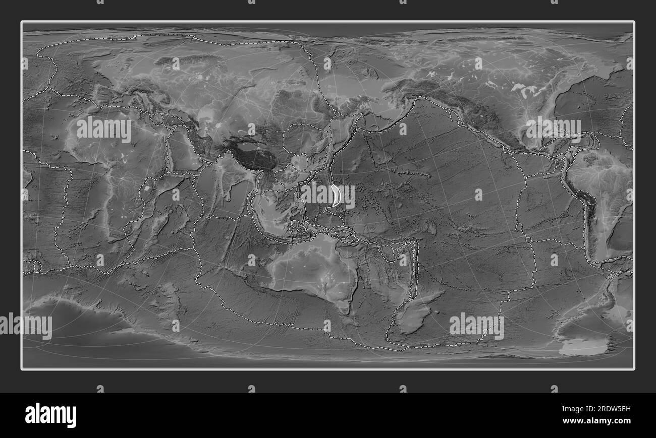 Mariana Tectonic Plate On The Grayscale Elevation Map In The Patterson Cylindrical Oblique