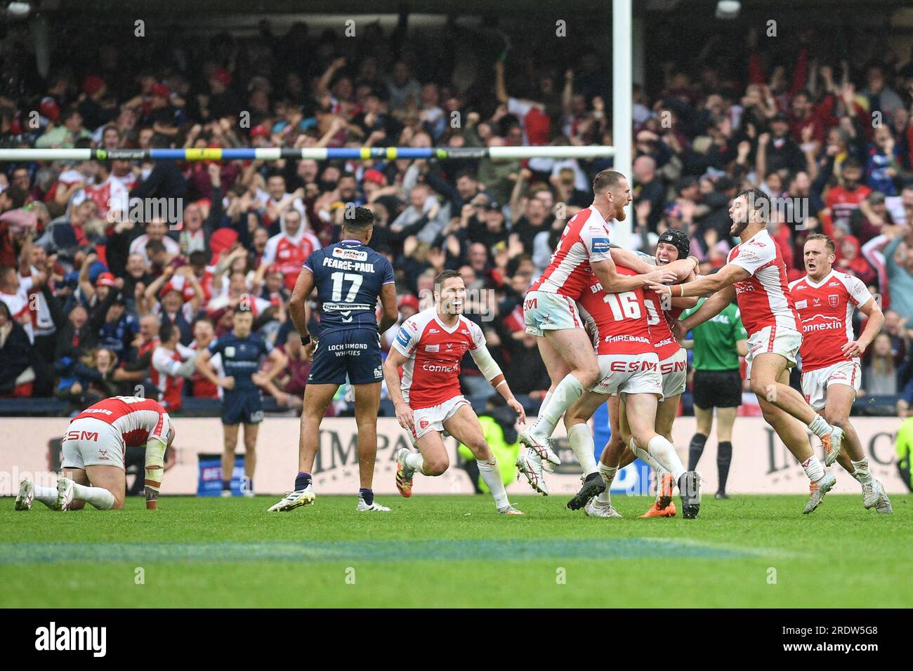Leeds, UK. 23rd July, 2023. Hull Kingston Rovers players celebrate ...