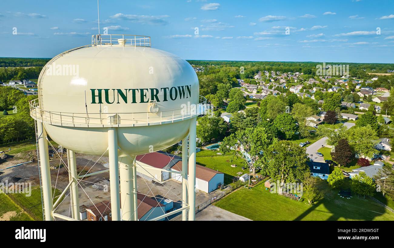 Blue sky behind aerial Huntertown water tower Stock Photo - Alamy