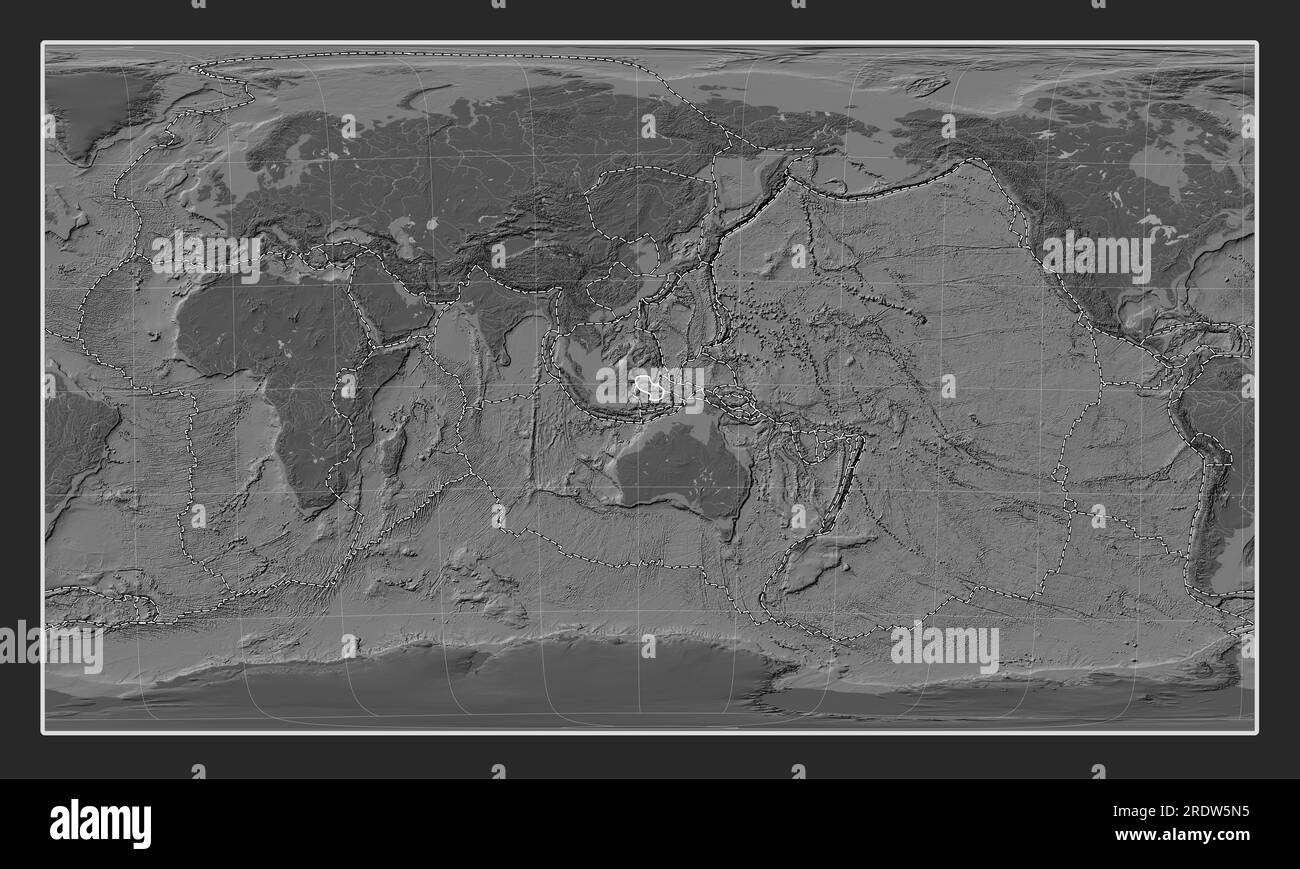 Molucca Sea tectonic plate on the bilevel elevation map in the ...
