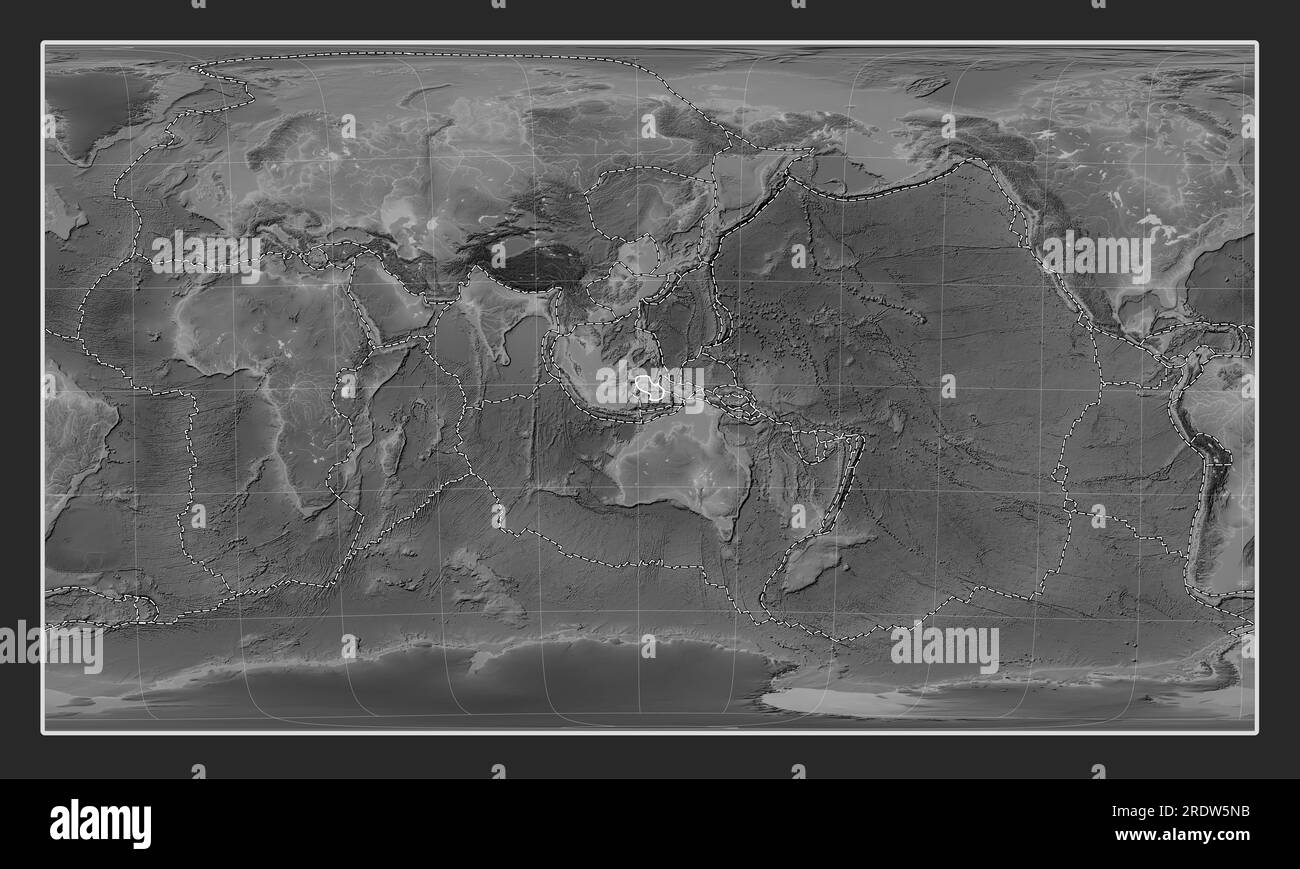 Molucca Sea tectonic plate on the grayscale elevation map in the ...