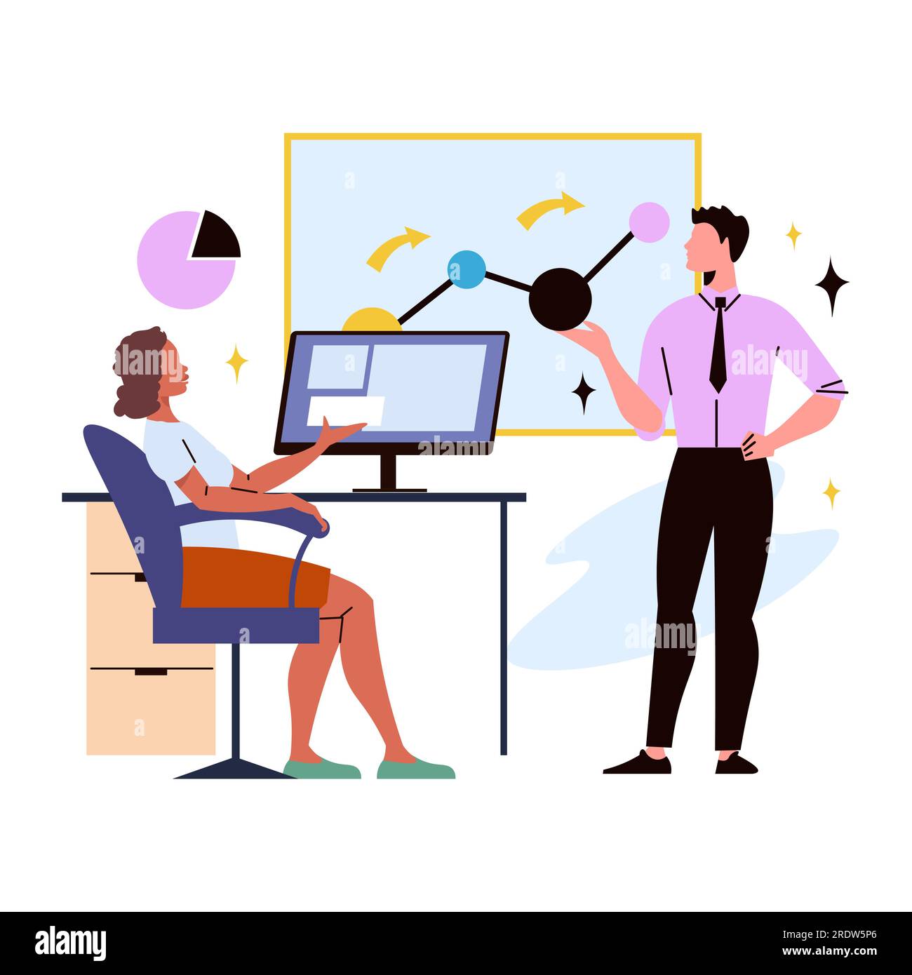 A man presenting sales chart to other emplyee. Businessman and ...