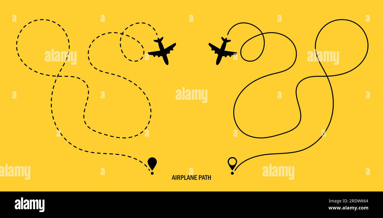 Travel concept. Dotted path airplane. Aircraft tracking. Airplane route ...