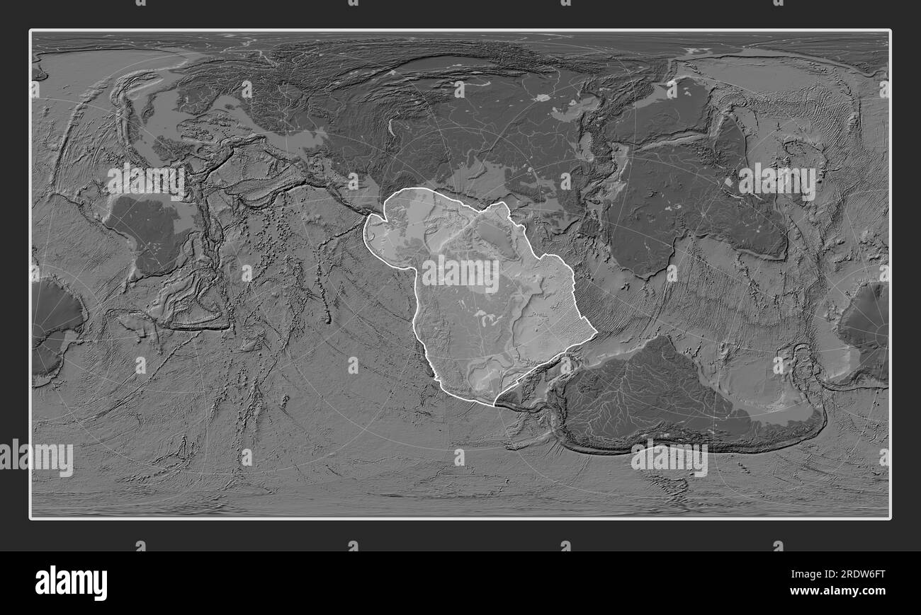 North American tectonic plate on the bilevel elevation map in the ...