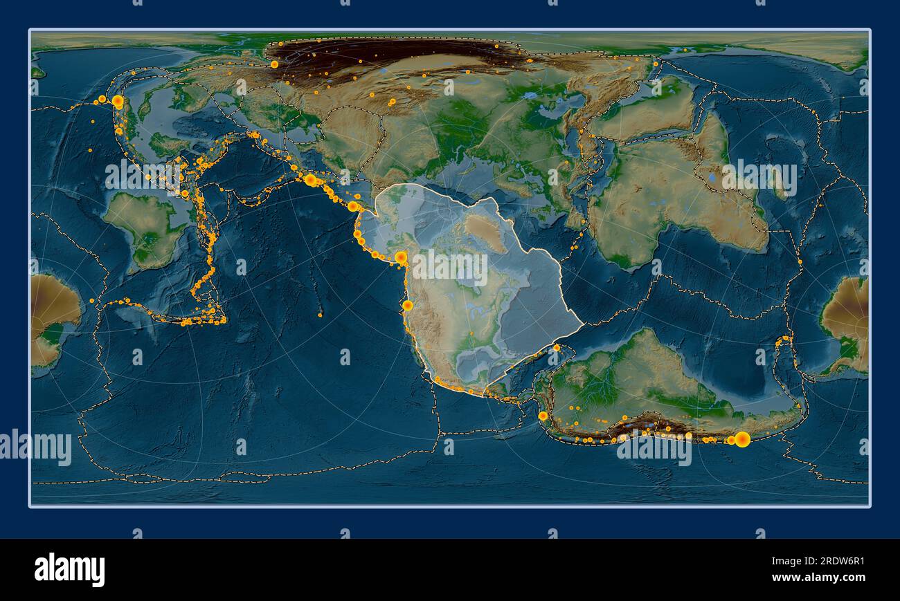 North American tectonic plate on the physical elevation map in the ...