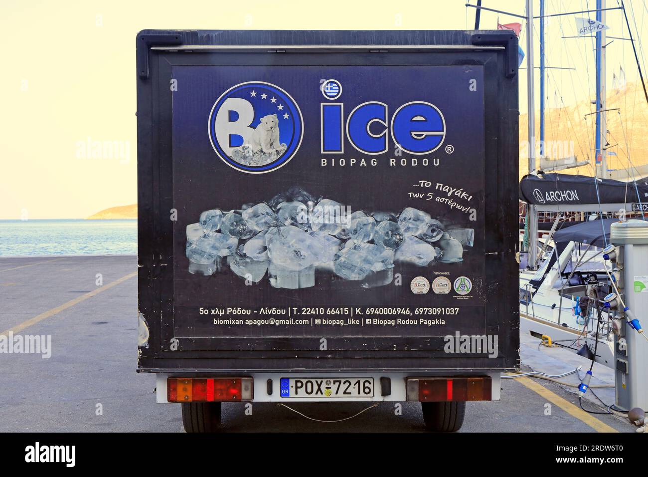 Ice truck from Rhodes - with pictures of ice cubes parked on Livadia ...