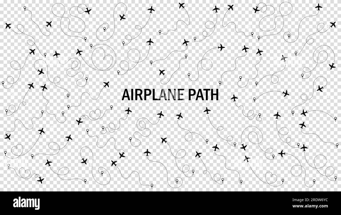 Airplane or aeroplane routes path set. Travel concept from start point ...