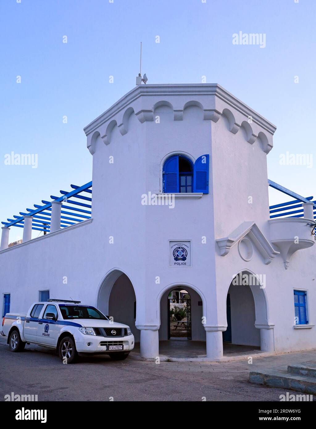 Italianate police station, Livadia village, Tilos island, Greece Stock ...