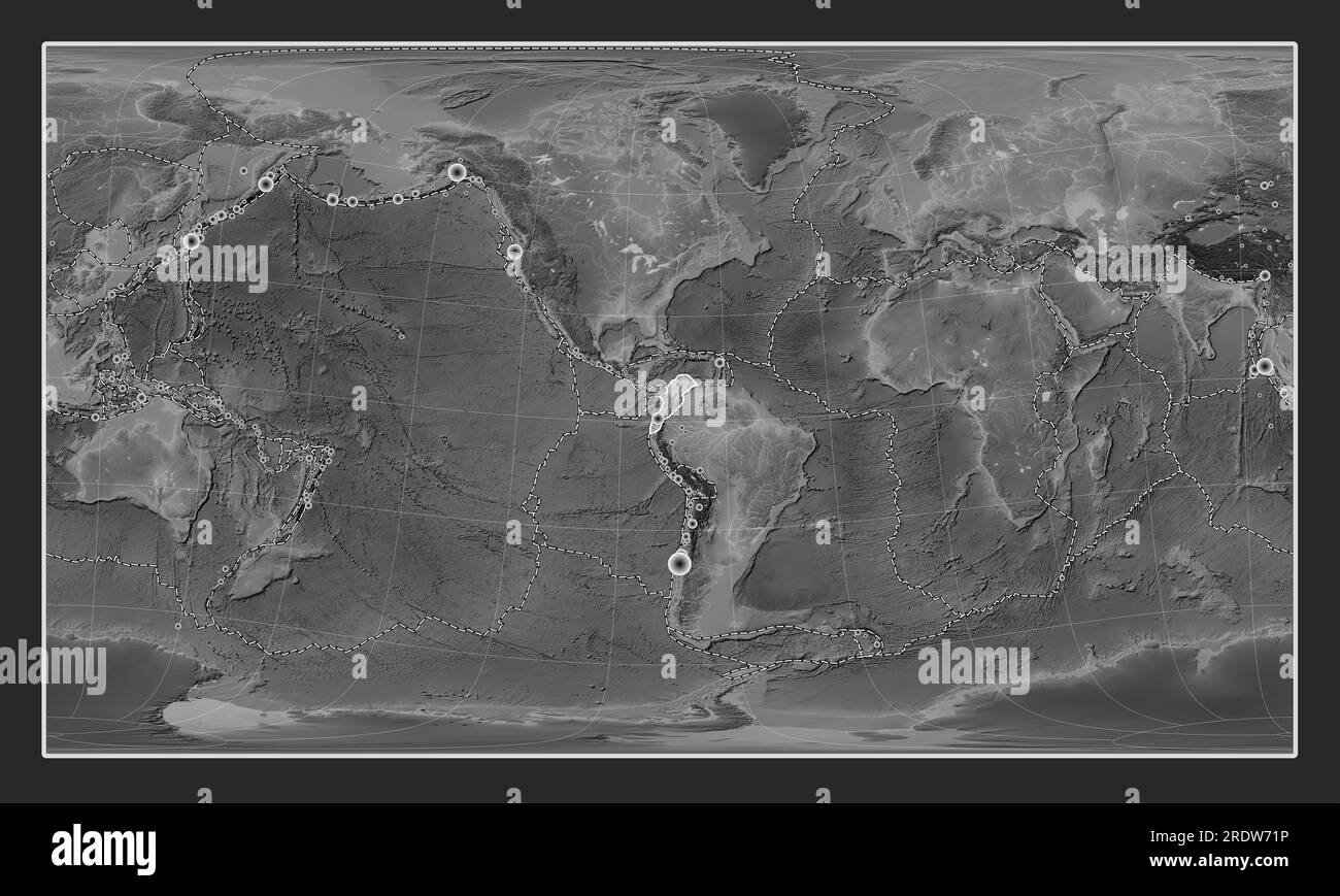 North Andes tectonic plate on the grayscale elevation map in the ...