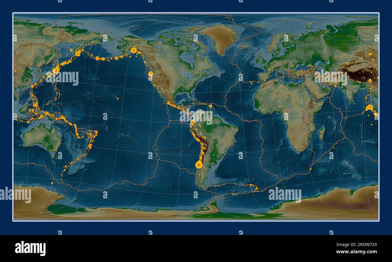 North Andes tectonic plate on the physical elevation map in the ...