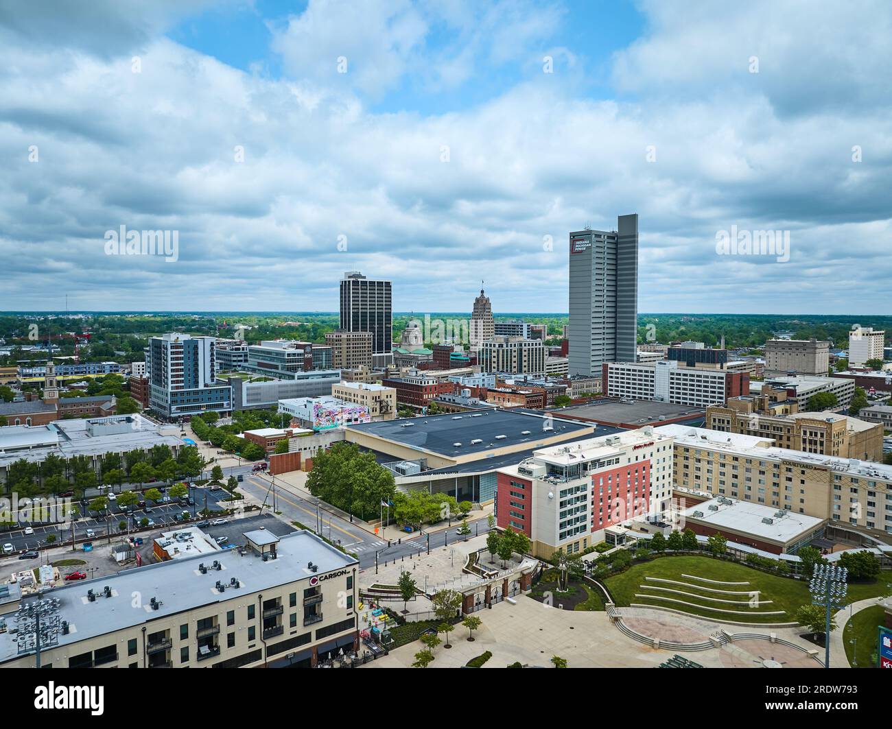 Aerial downtown Fort Wayne with multiple buildings just outside ...
