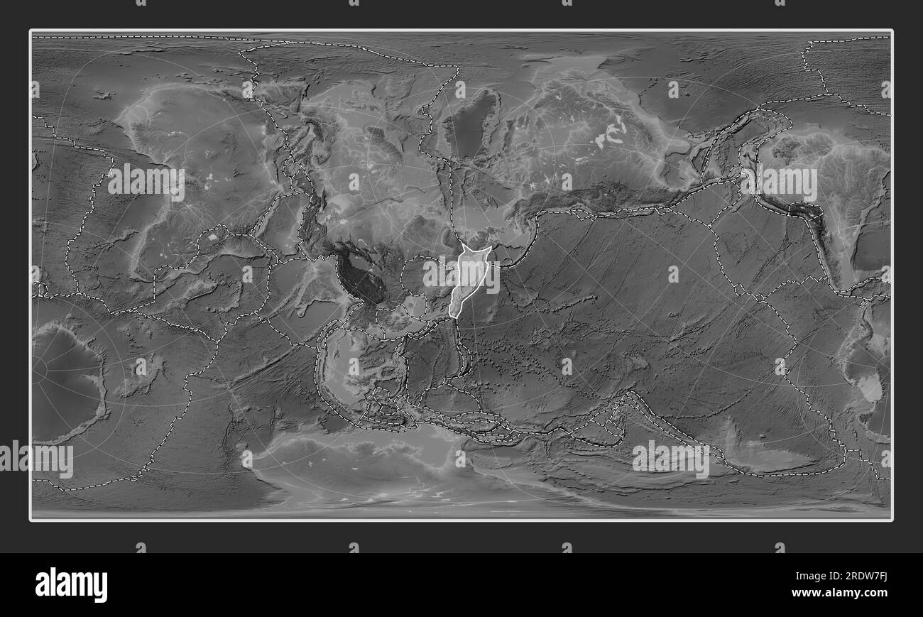 Okhotsk Tectonic Plate On The Grayscale Elevation Map In The Patterson Cylindrical Oblique
