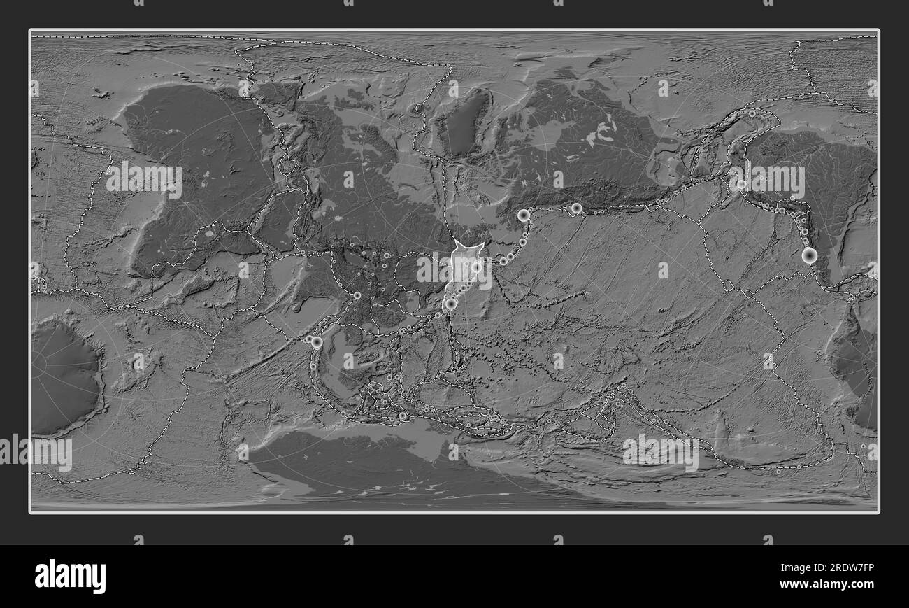 Okhotsk Tectonic Plate On The Bilevel Elevation Map In The Patterson Cylindrical Oblique