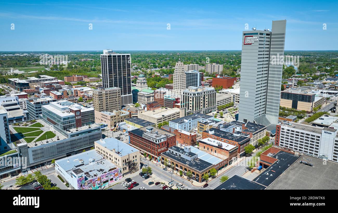 Skyscraper skyline Fort Wayne aerial cityscape downtown aerial city ...