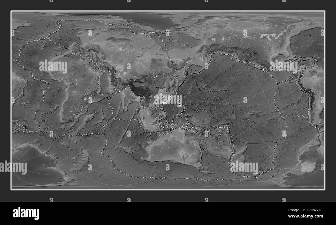 Okinawa Tectonic Plate On The Grayscale Elevation Map In The Patterson Cylindrical Oblique