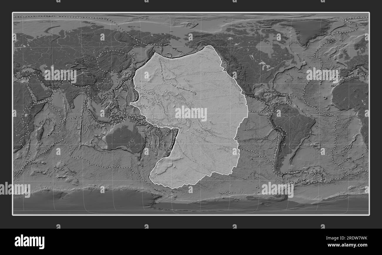 Pacific Tectonic Plate On The Bilevel Elevation Map In The Patterson Cylindrical Oblique