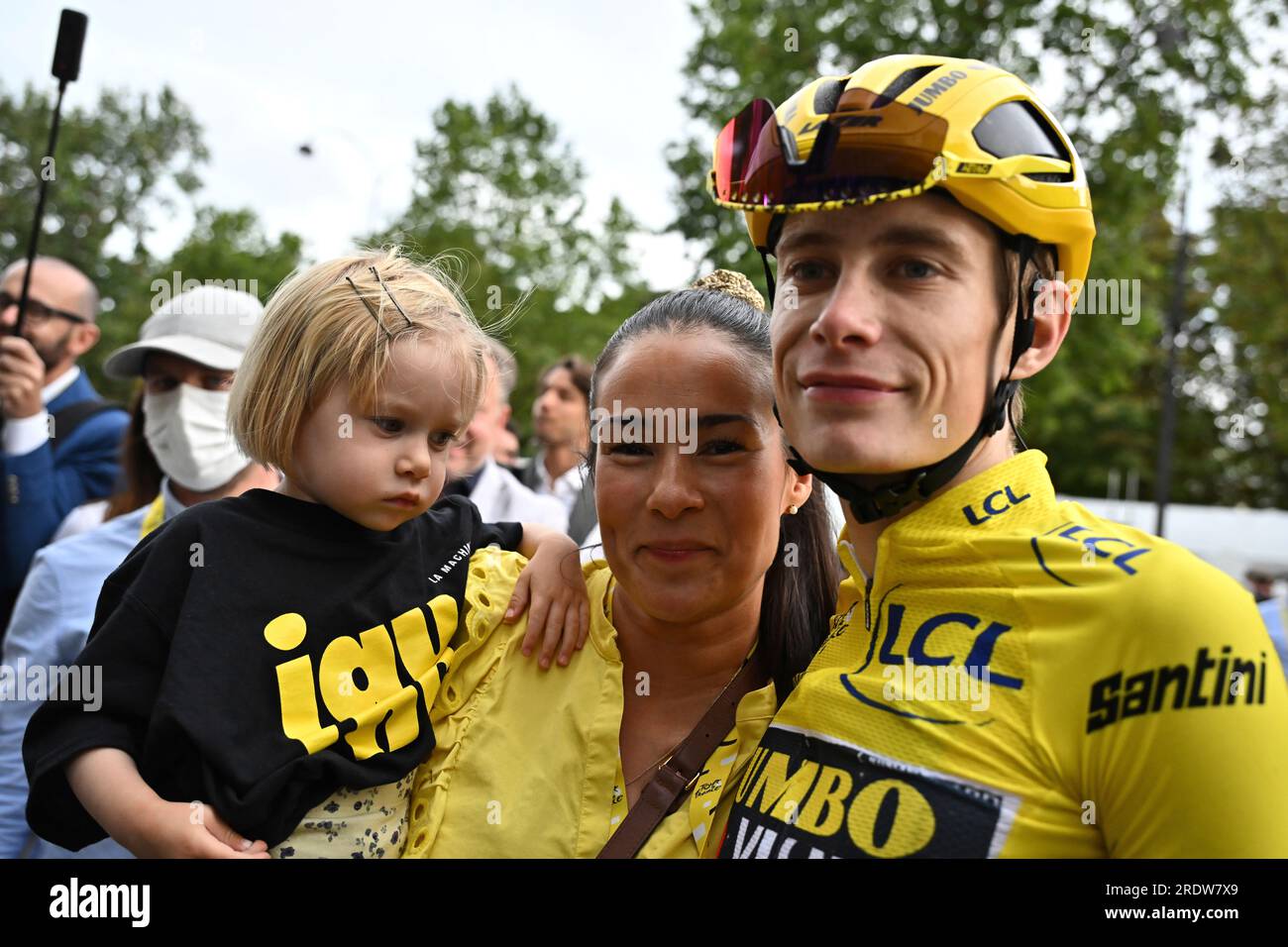 Tour de France winner Denmark's Jonas Vingegaard, wearing the overall ...