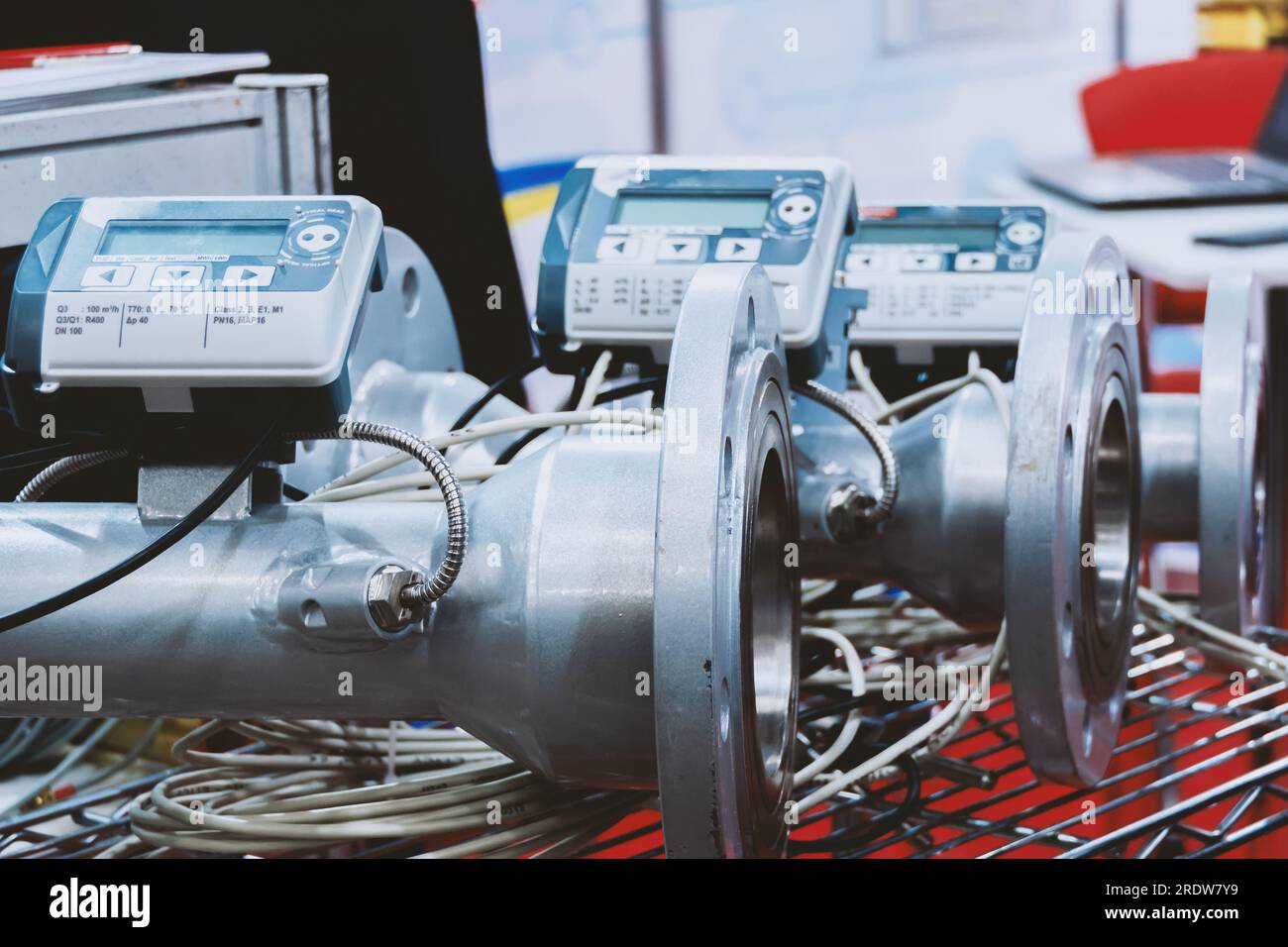 Part of a pipe with an installed ultrasonic water flow meter Stock ...